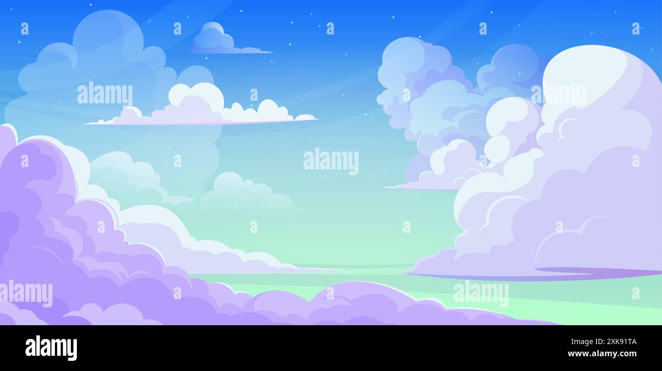 Anime style sky with clouds. Vector cartoon illustration of sunny ...