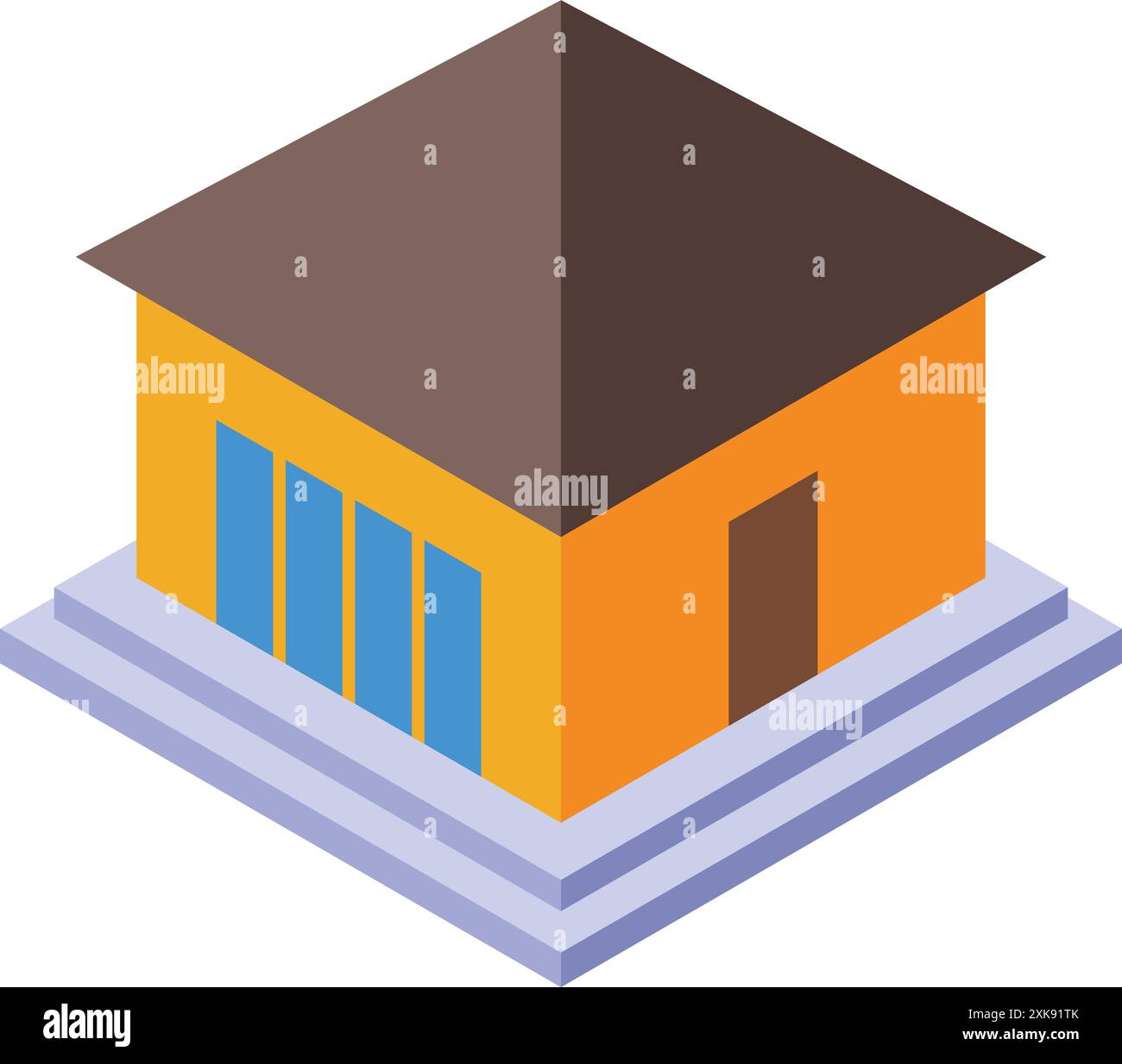 Isometric projection of a modern yellow building with a brown roof ...