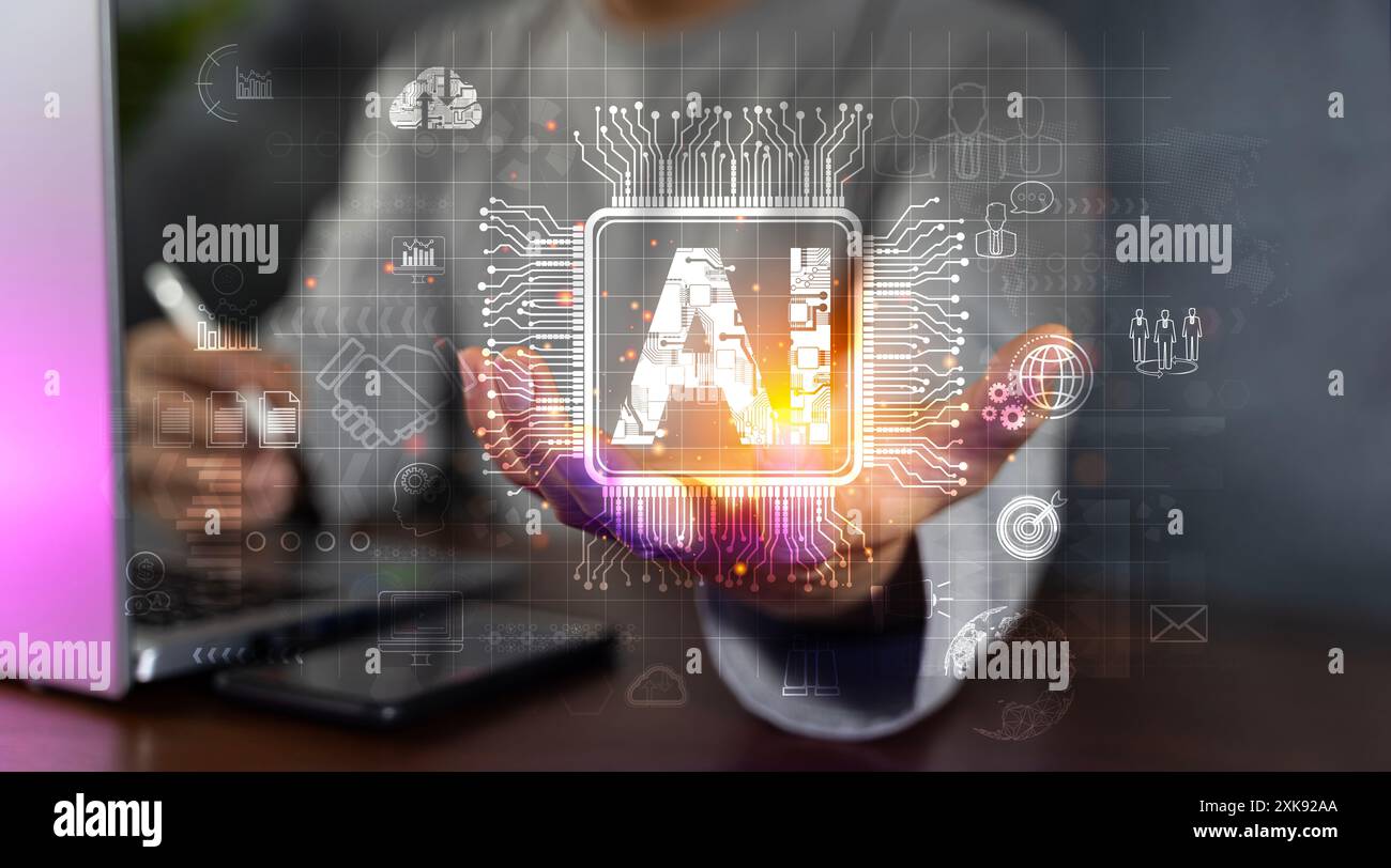 AI (Artificial Intelligence) Concepts. Deep Learning. Businessman and artificial intelligence ...