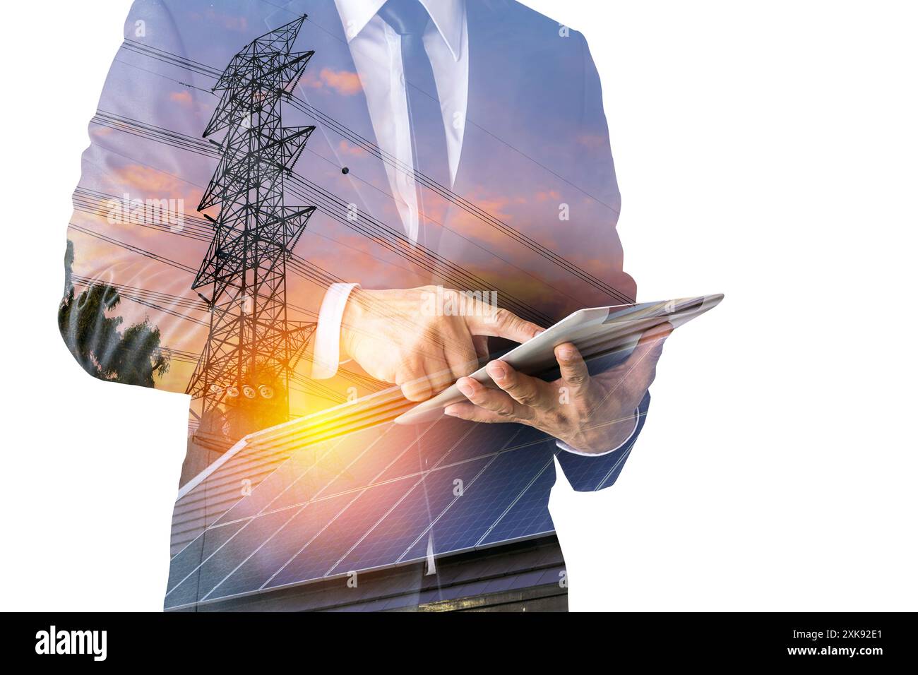 Create a clean electric power business investment concept. Businessman ...