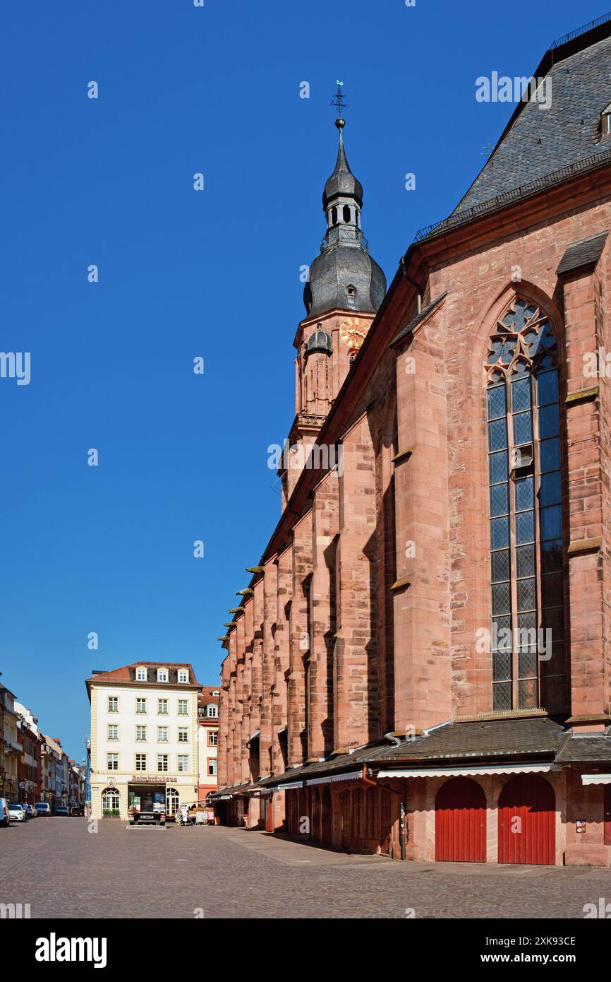 Heidelberg, Germany June 28th 2024: Town square with famous church in ...