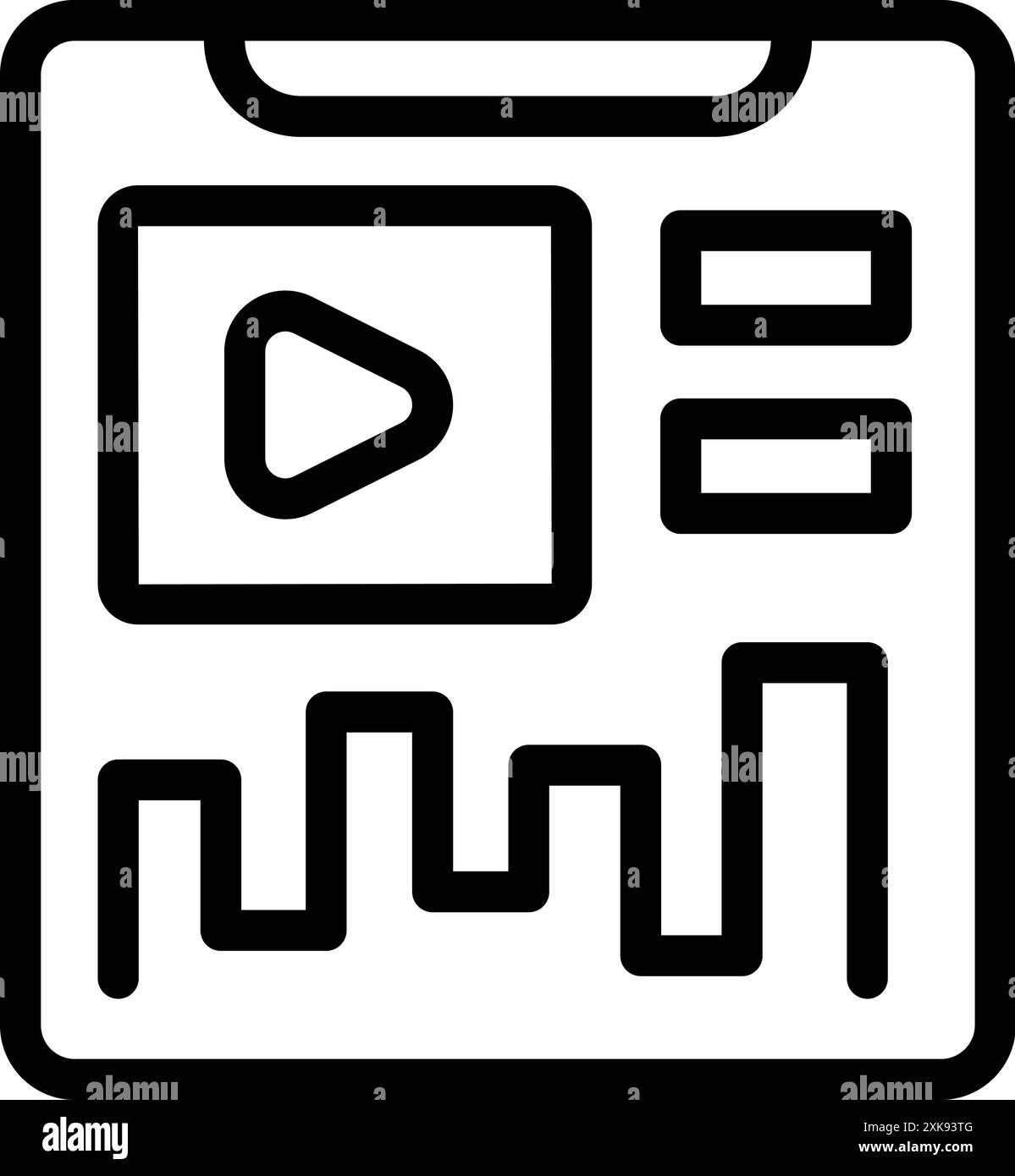 Line icon of a mobile phone displaying a video player interface with a ...