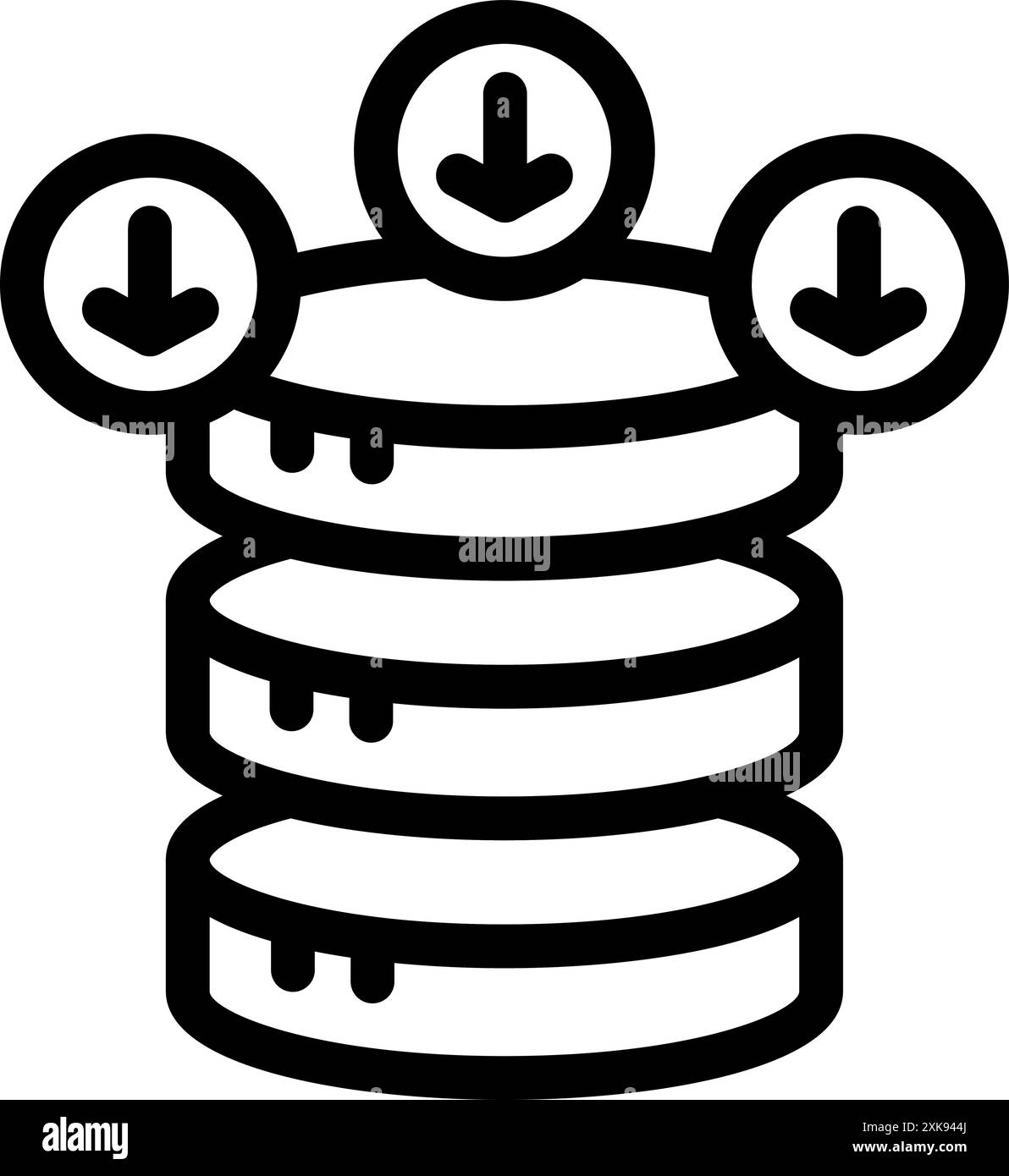 Line art icon of data transferring to multiple servers, representing a ...