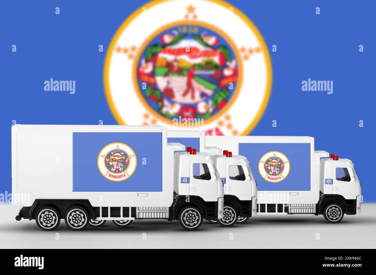 Minnesota US state flag depicted on side wall of white delivery van ...