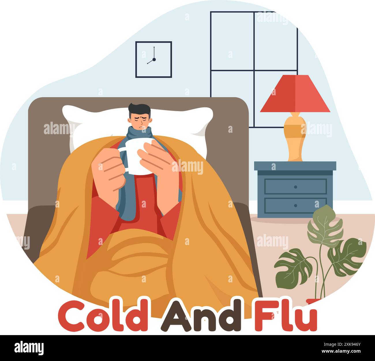 Vector Illustration of Sick People with Flu and Cold Wearing Thick ...