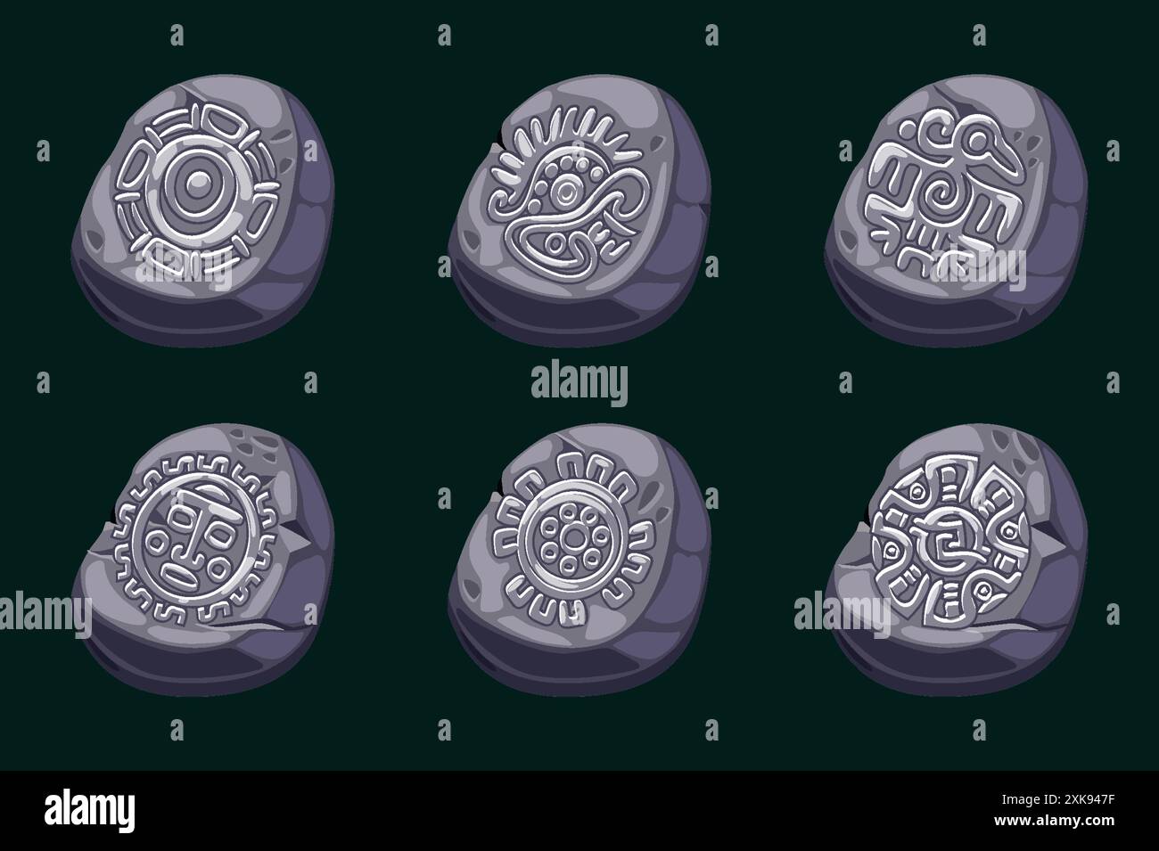 Vector stone with Aztec symbols, hieroglyphs of the Maya calendar ...