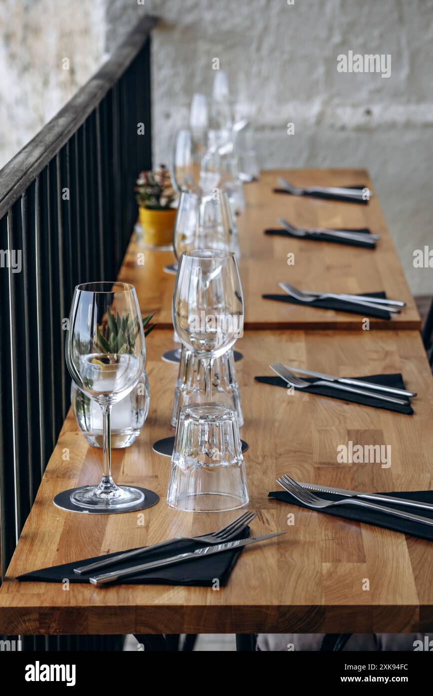 Set table on the terrace of a restaurant in the south of France Stock ...