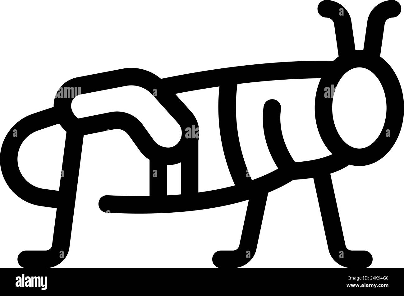 Simple black and white icon of a large grasshopper standing with its ...