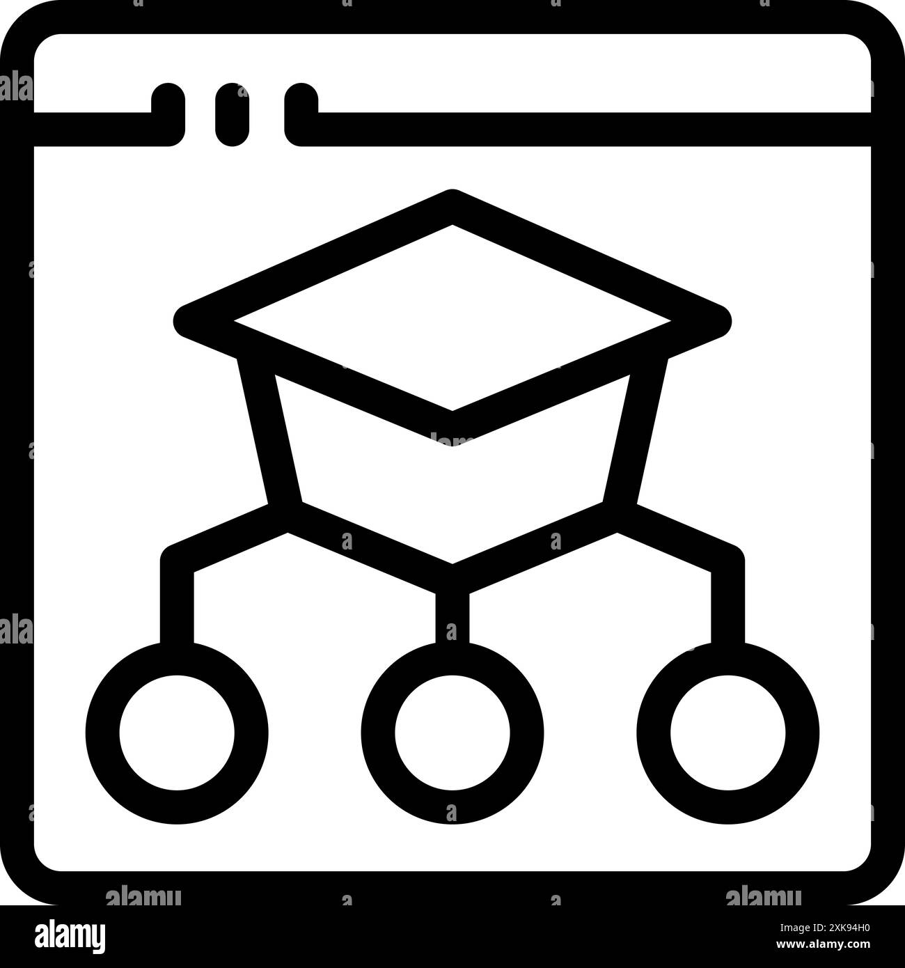 Graduation cap is connecting with three circles symbolizing online ...