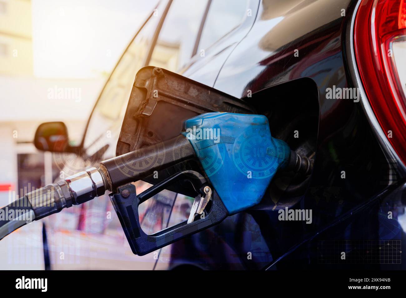 Car gas nozzle automatic refueling Refueling with premium gasoline at a ...