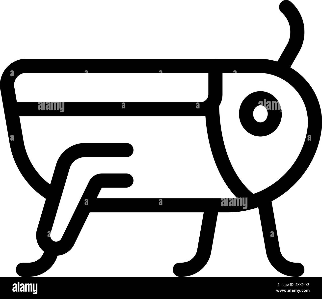 Simple, bold lined icon of a grasshopper standing on six legs Stock ...