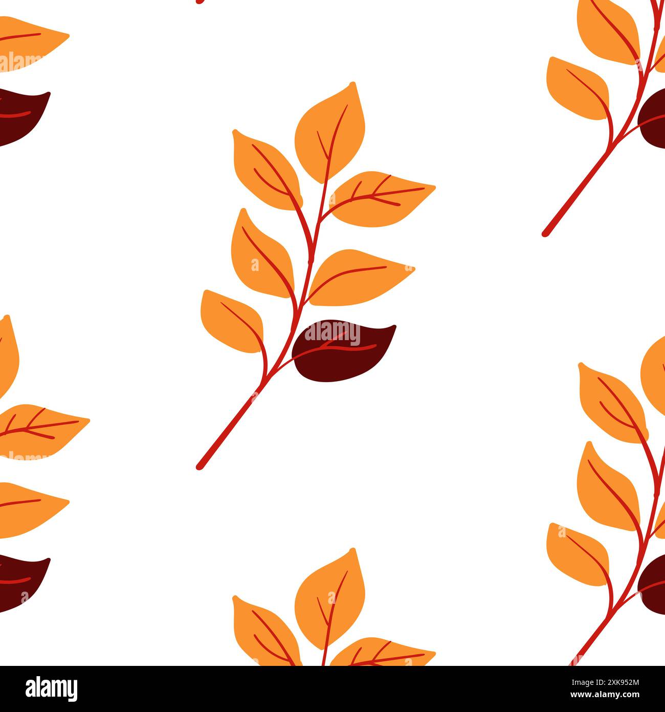 Seamless pattern. Simple Plant. Simple orange brown leaves on a branch ...