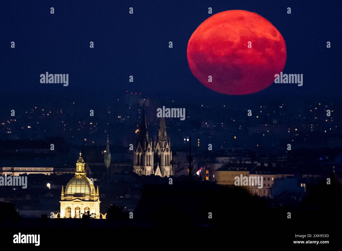 Prague, Czech Republic. 21st July, 2024. Full Moon pictured in Prague ...