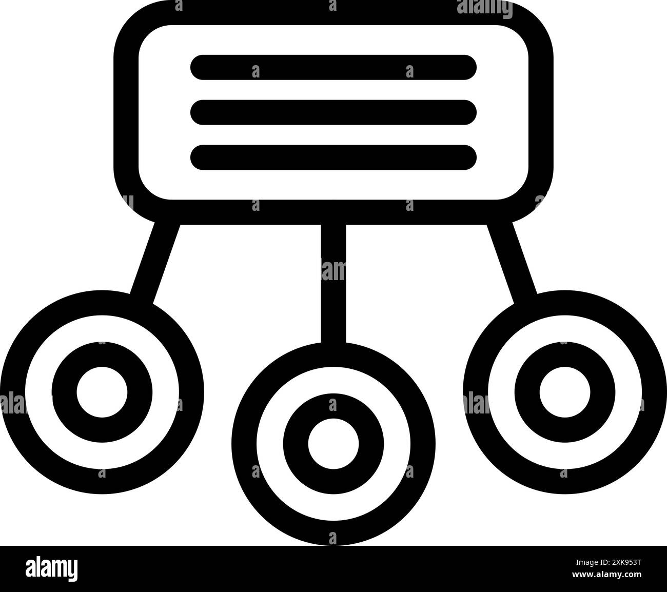 Black and white icon of a server connecting to three devices with ...