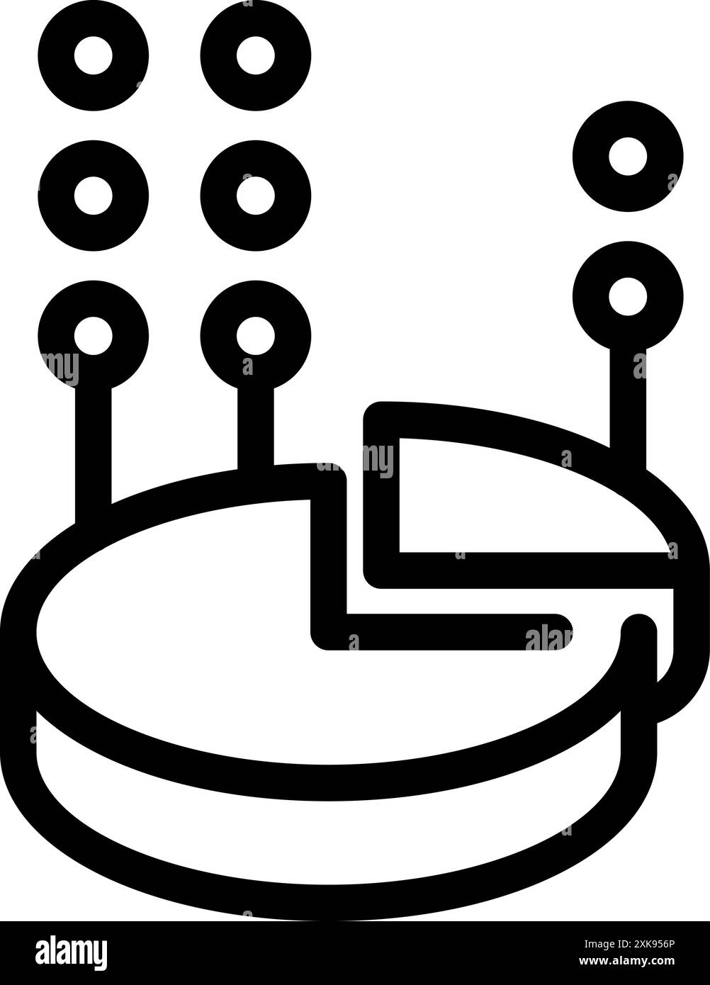 Simple pie chart is divided into segments, with data points ...