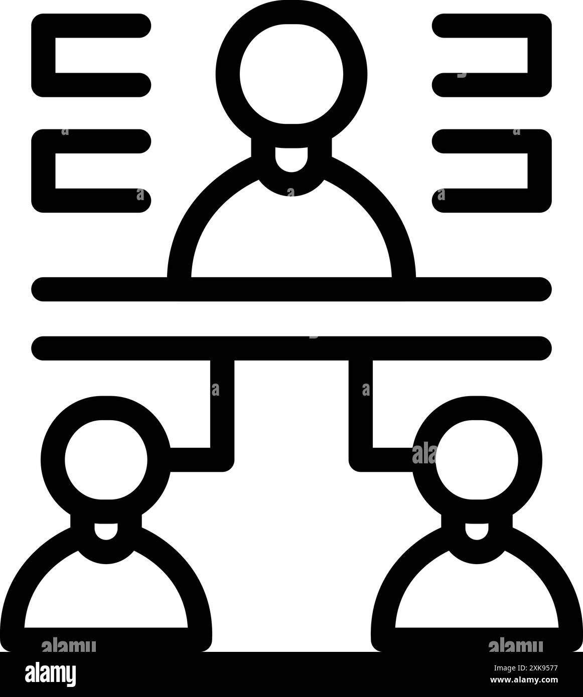 Line icon of a manager managing two employees with checklist symbol ...