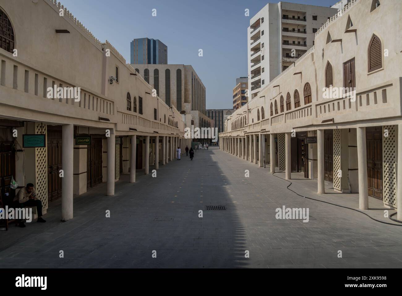 The empty street in the market area of Jeddah (Jiddah) in Saudi Arabia ...