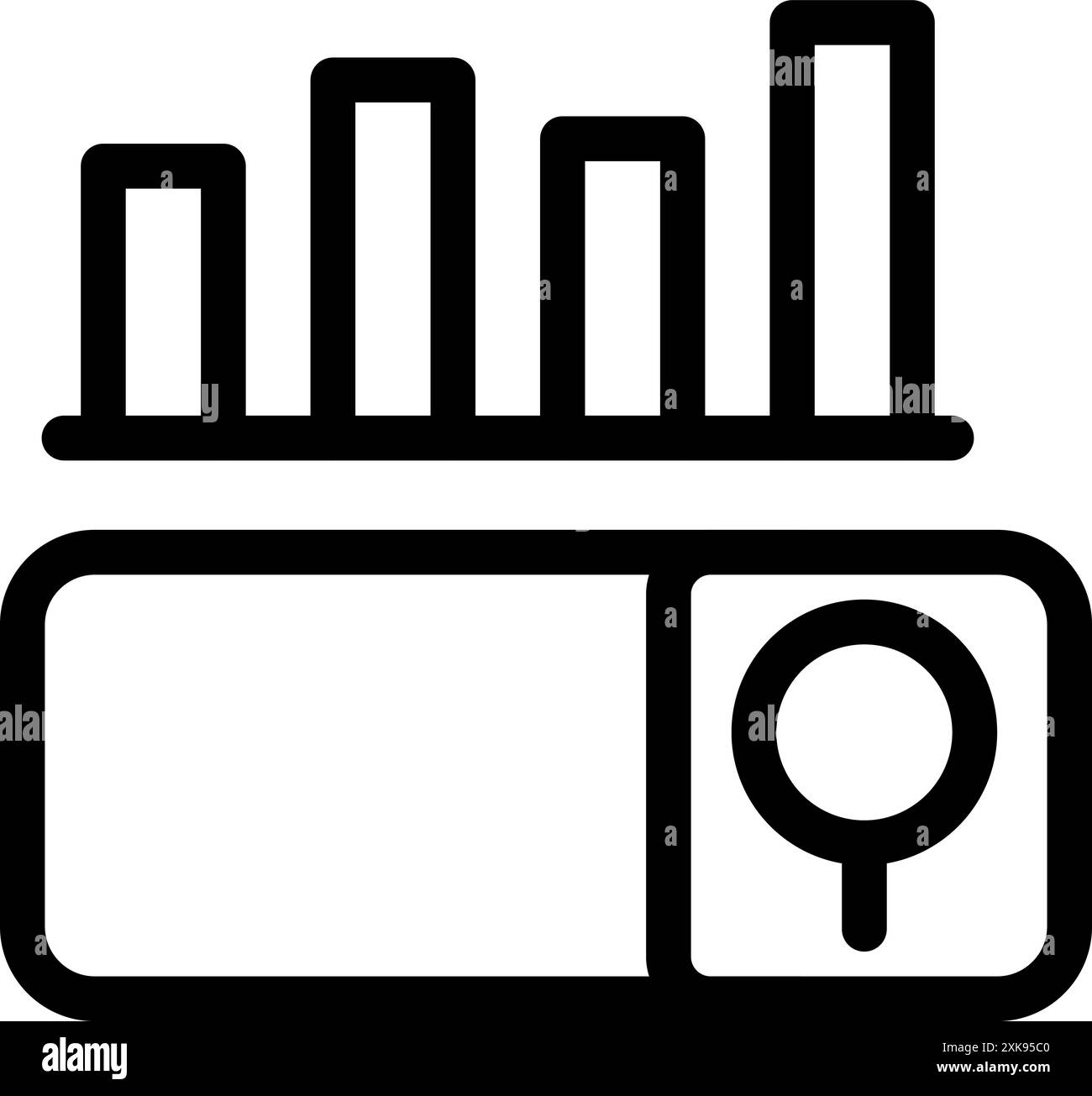 Black outline icon representing data analysis, featuring a bar chart ...