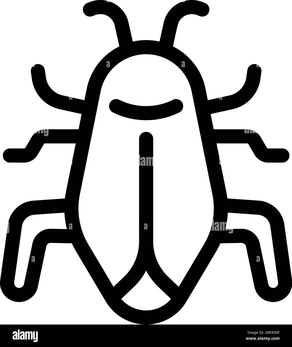 Simple black and white icon of a bug with six legs and two antennas ...