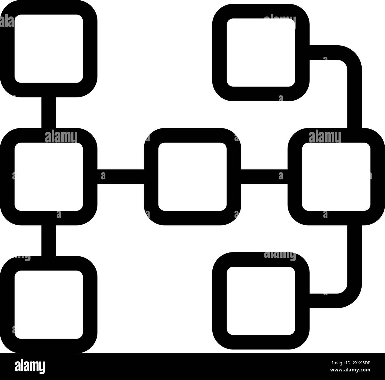 Minimalist workflow icon depicting squares connecting representing project management and ...