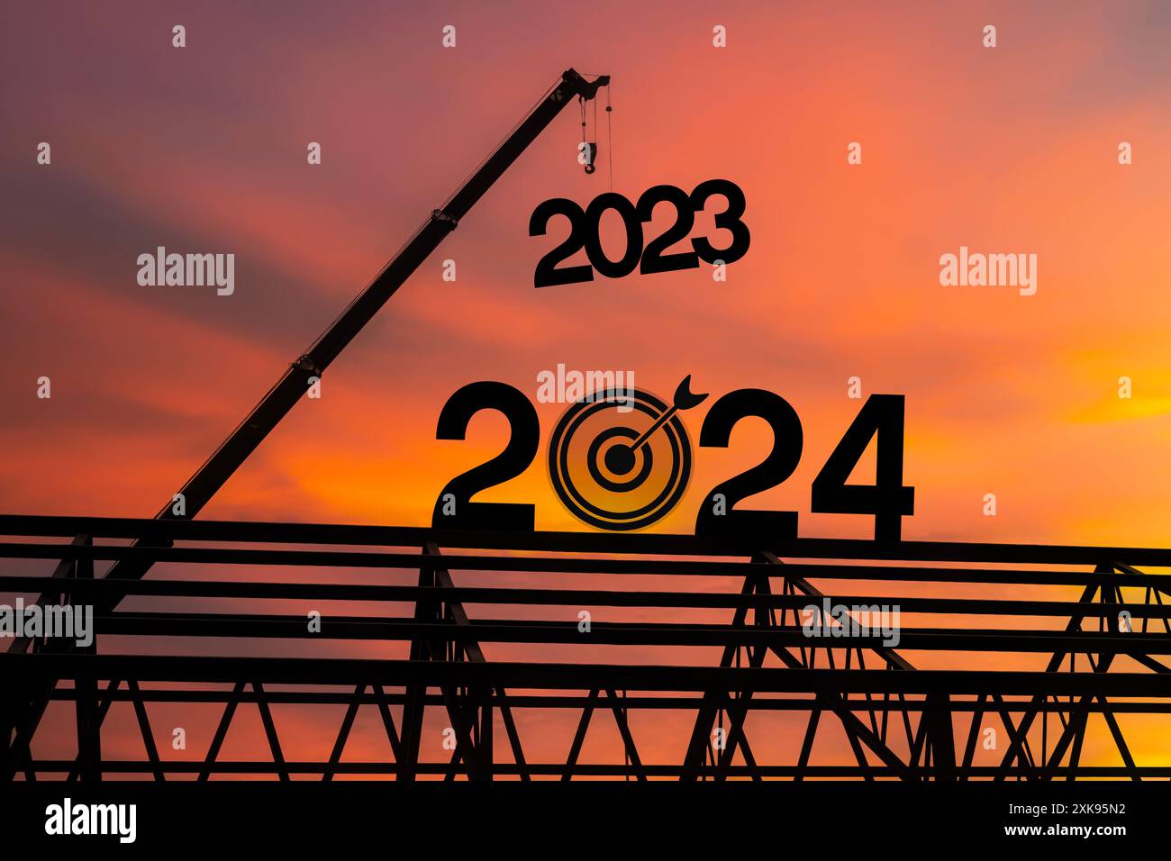 Large construction site, many construction cranes set vector numbers ...