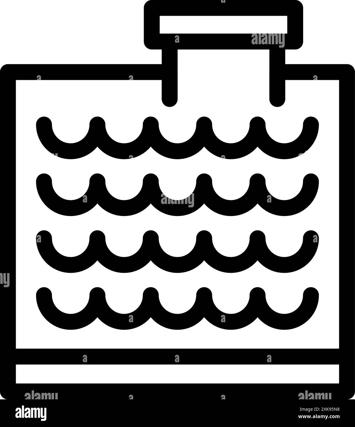 Simple black and white line art icon of a swimming pool with a ...