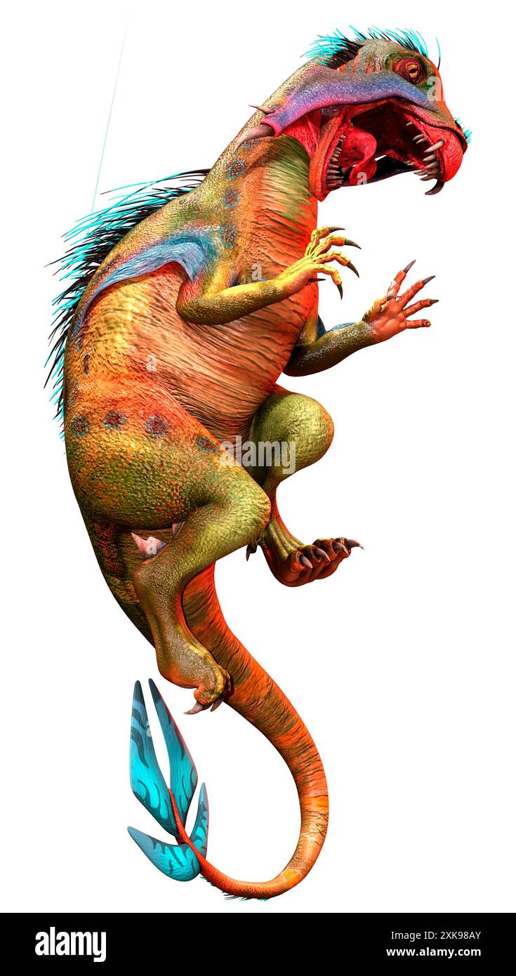 3D rendering of a science fiction alien dinosaur isolated on white ...