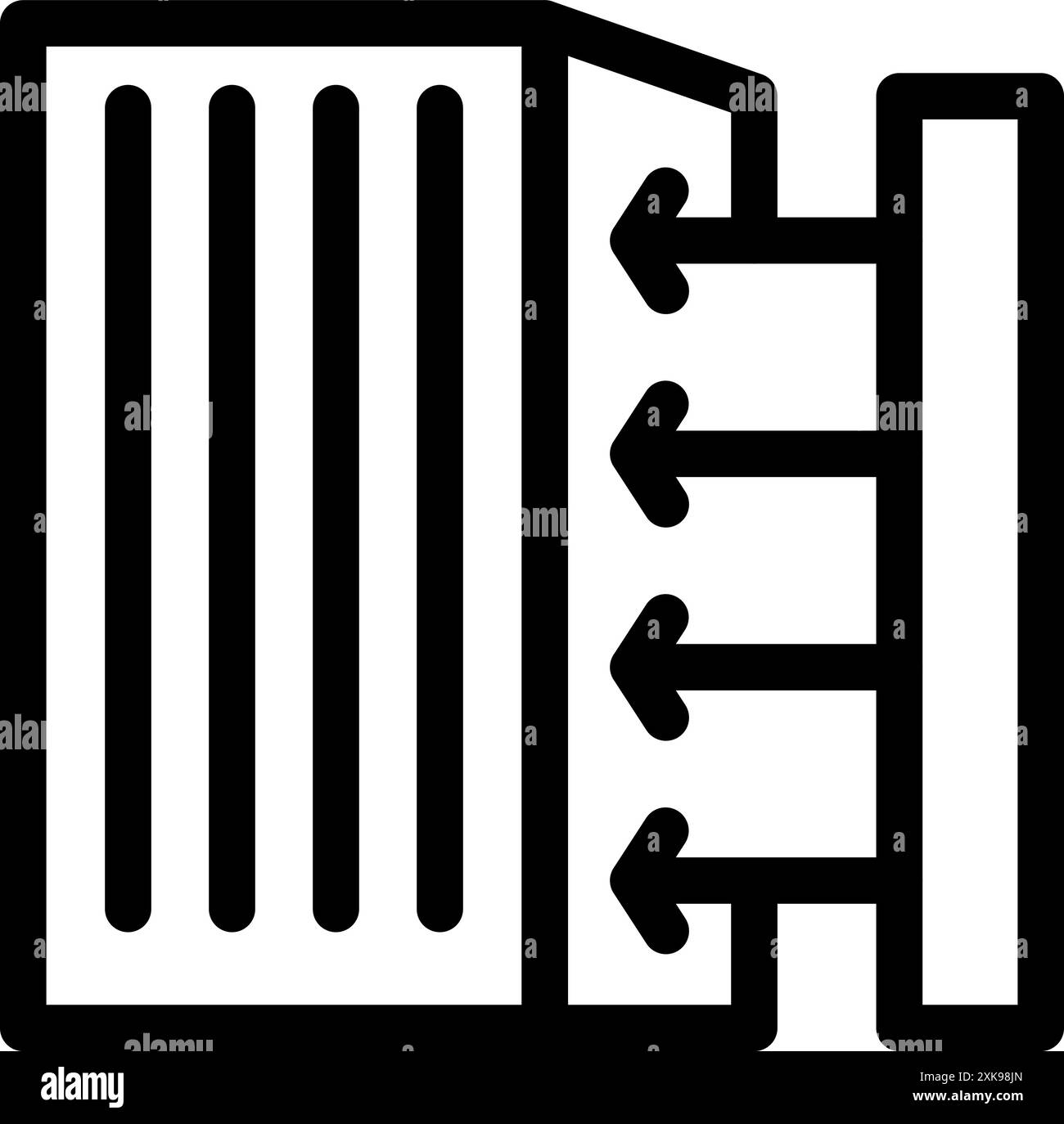 Line icon of a heat exchanger with arrows showing the airflow for ...