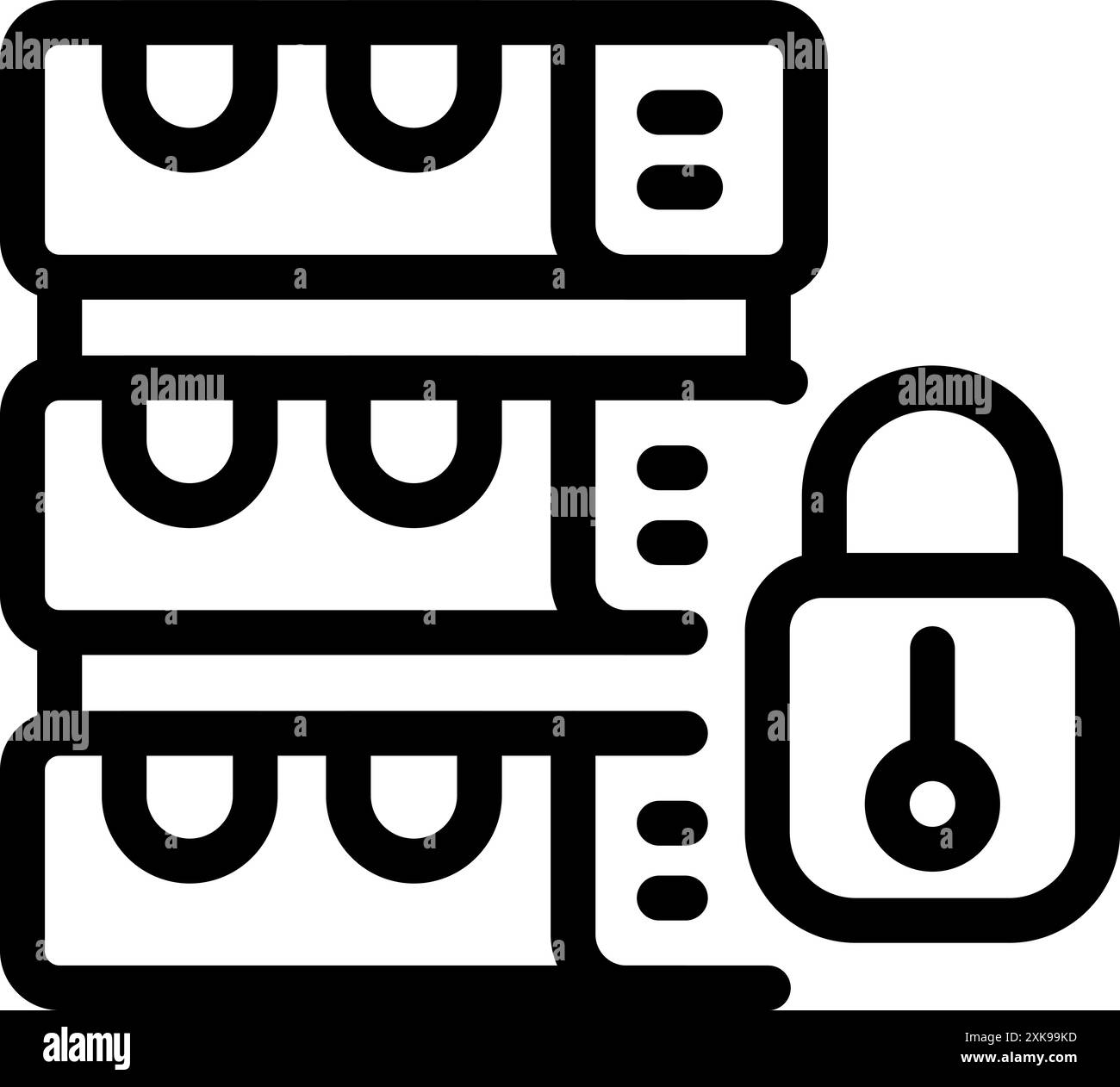Black outline icon representing secure data storage emphasizing the concept of server security ...