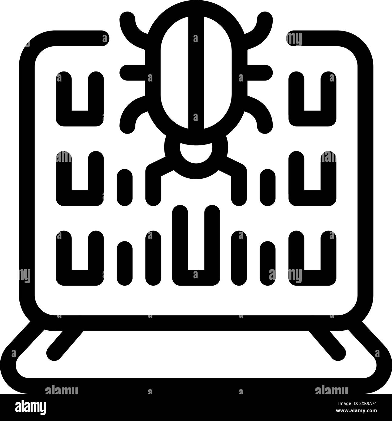 Big bug infecting laptop screen with binary code in a cyber attack ...