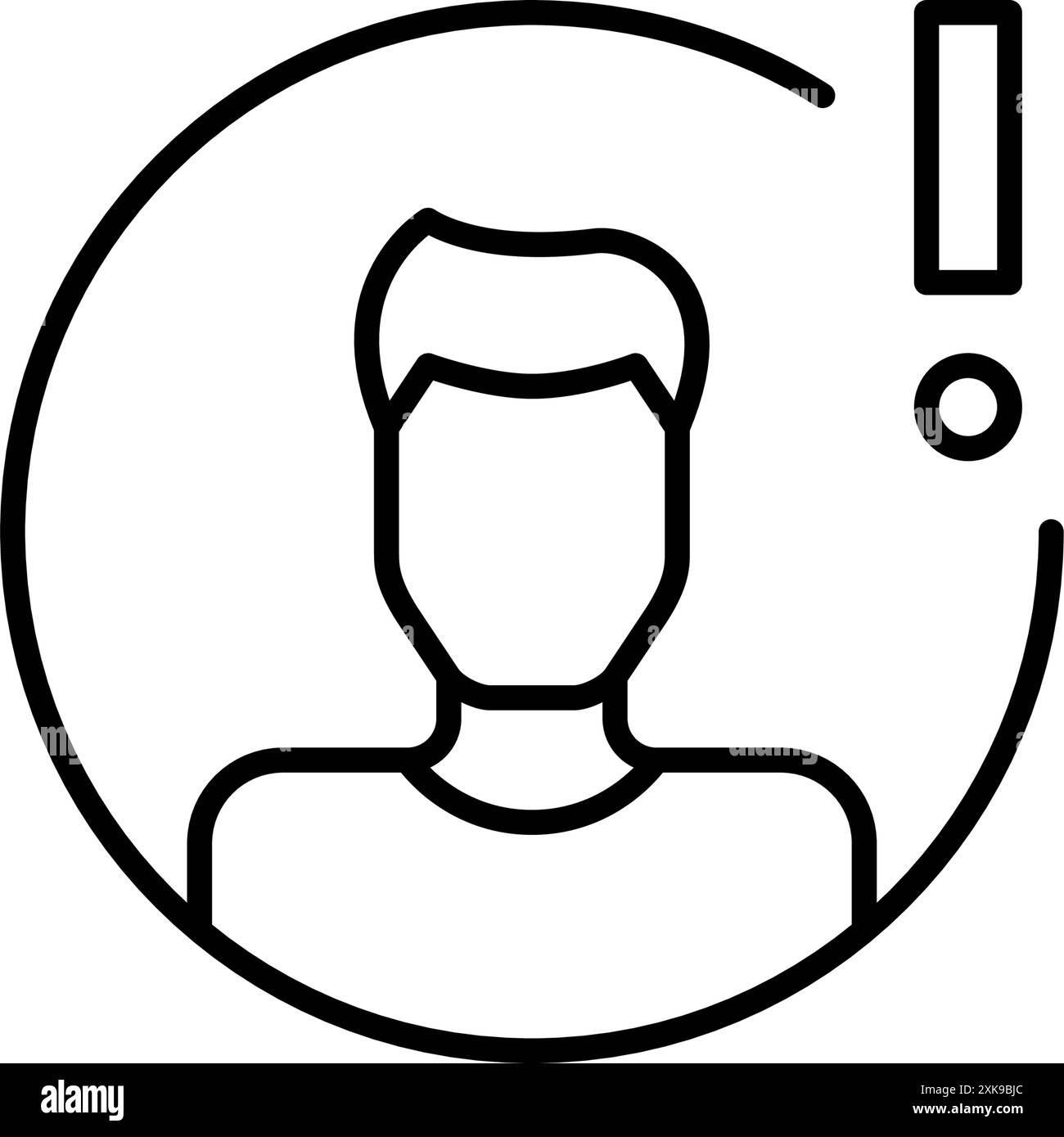 Male user avatar and exclamation mark. User warning, important security ...