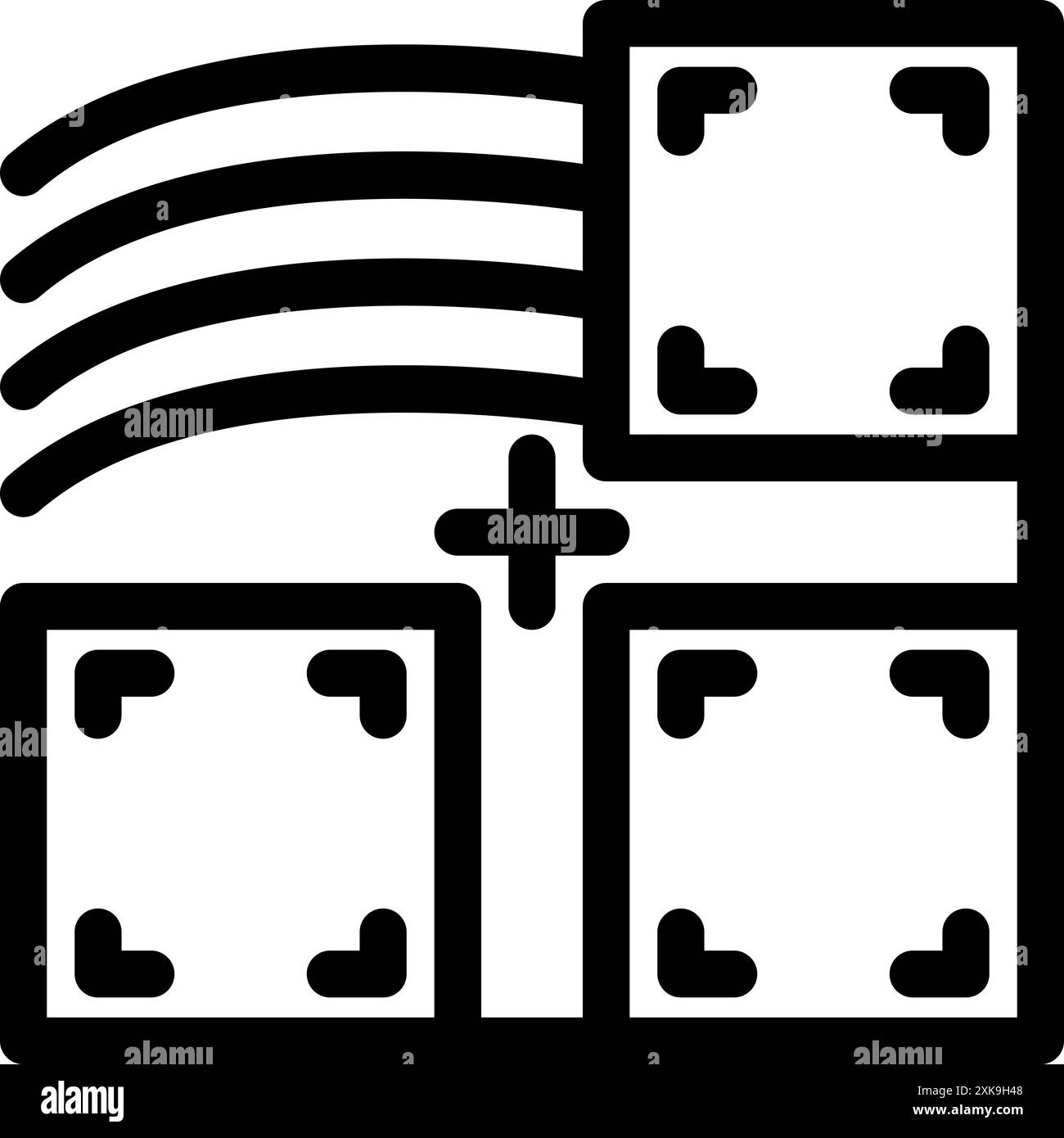 Blockchain technology icon showing blocks connecting with a plus sign ...