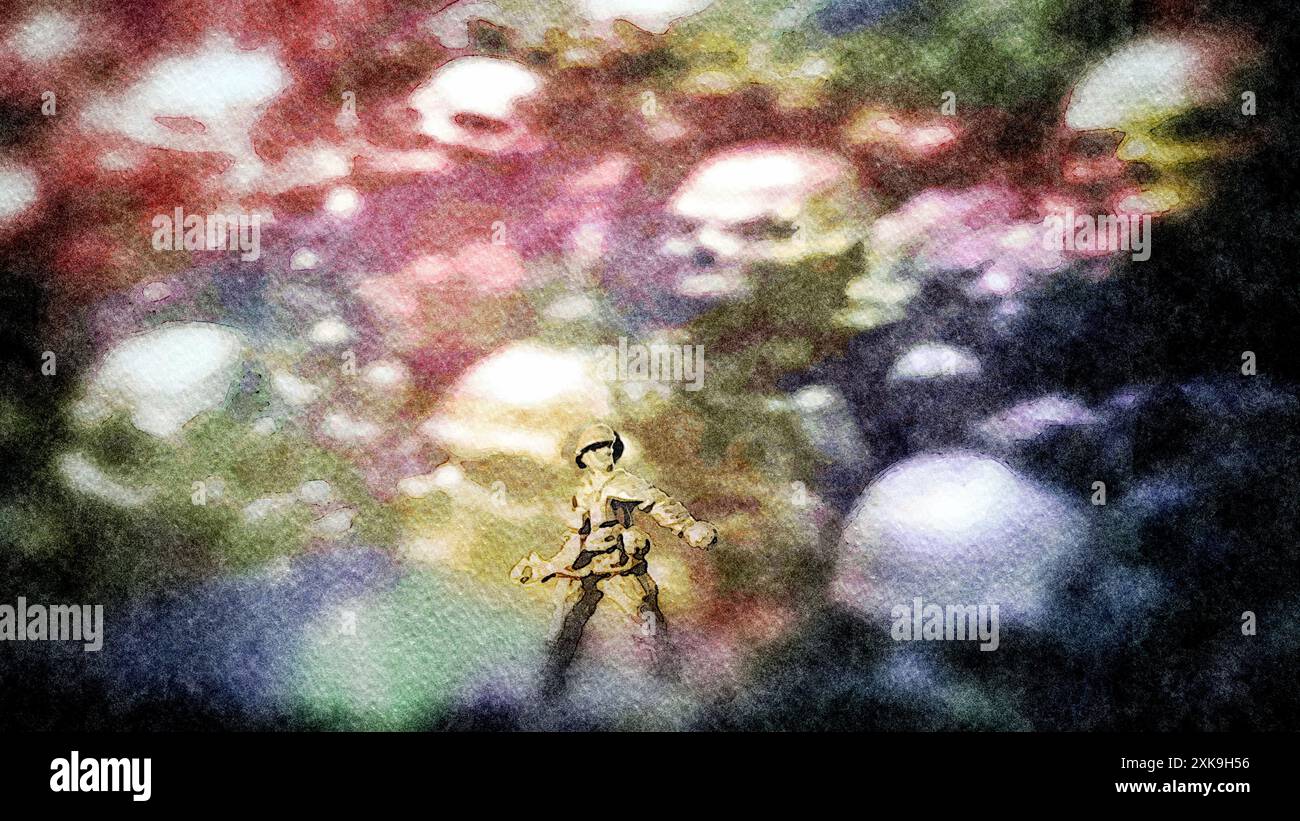A soldier throws a grenade into the immense sea of death he himself has ...