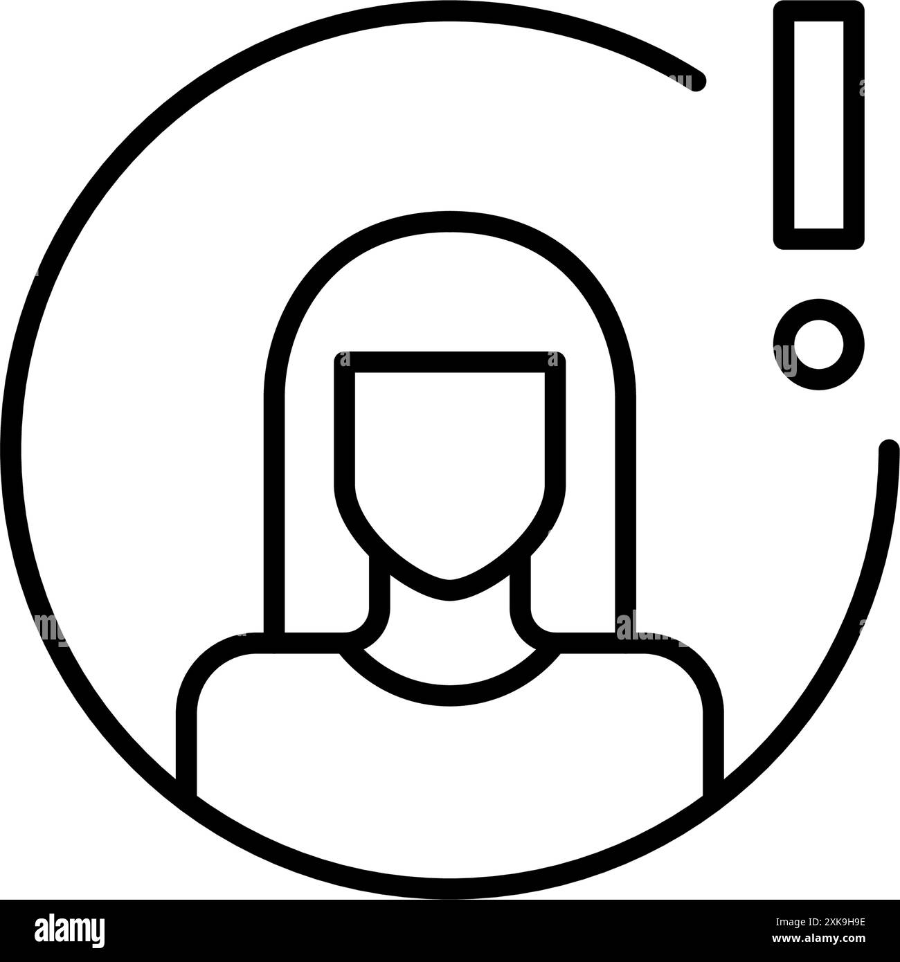 Female user avatar and exclamation mark. User warning, important ...