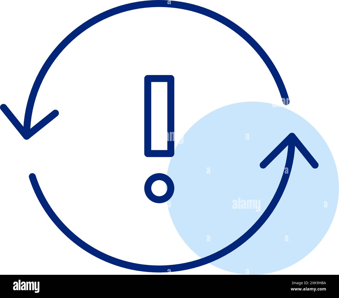 Exclamation mark and rotating arrows. Renewal alert symbol. Pixel ...
