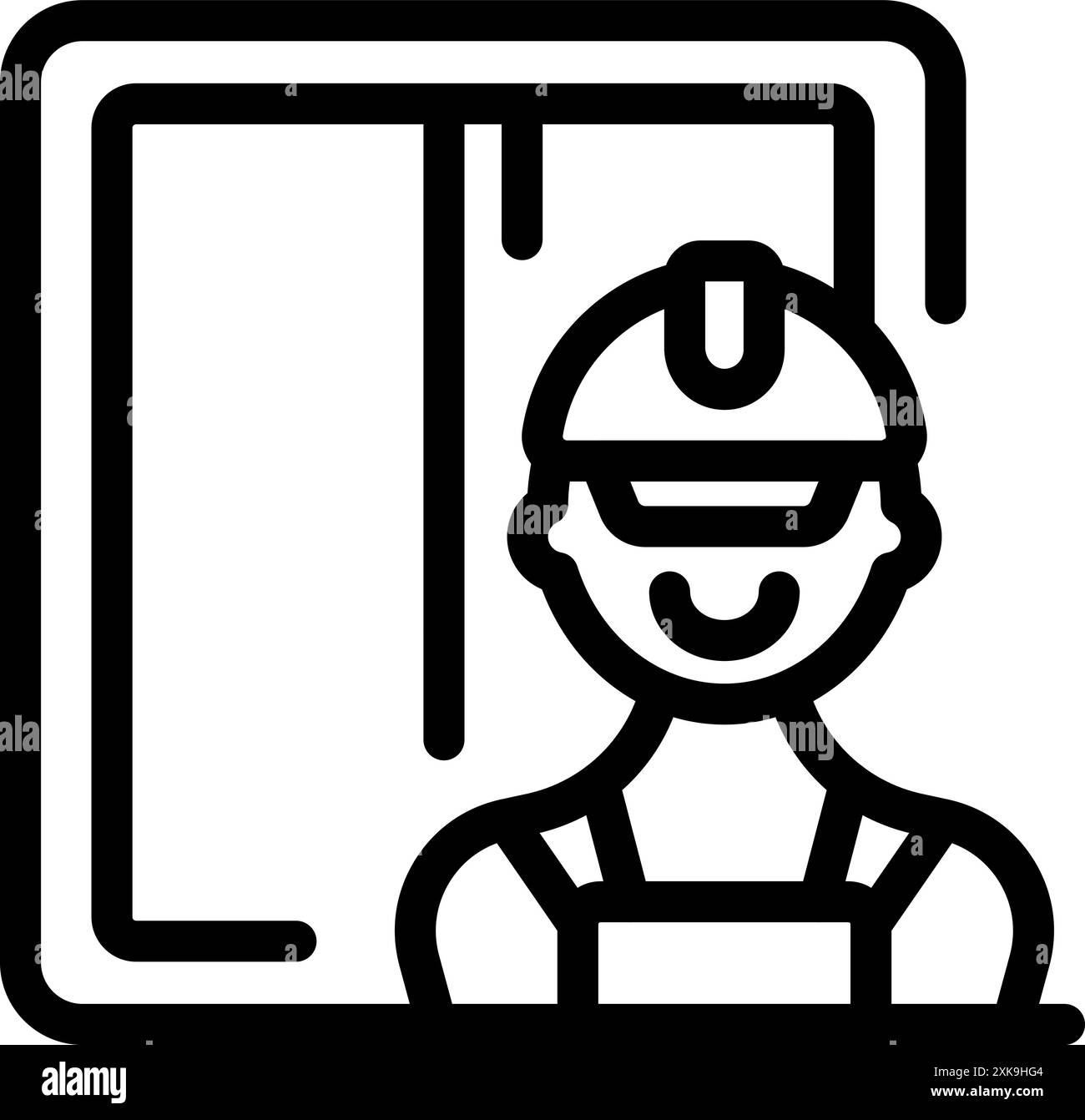 Construction worker smiling wearing overalls and a hard hat as a safety ...