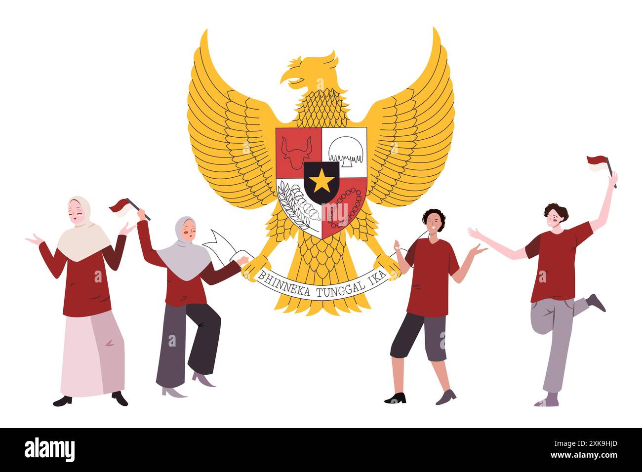 Pancasila celebration day young diverse red and white unity in ...