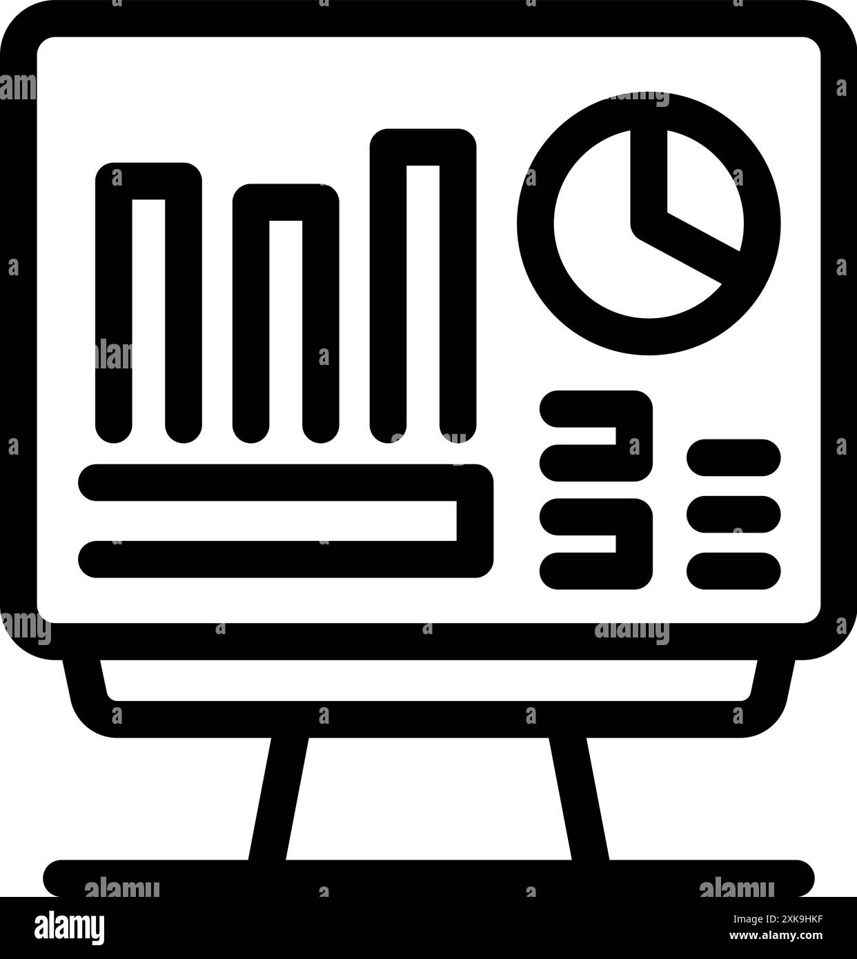 Simple, bold icon of a computer monitor displaying various business ...