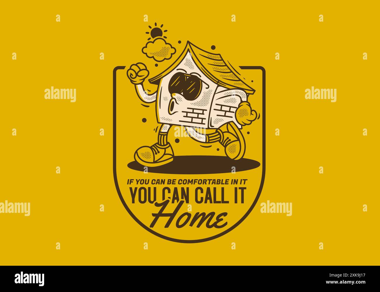 Walking house mascot character illustration in vintage retro style ...