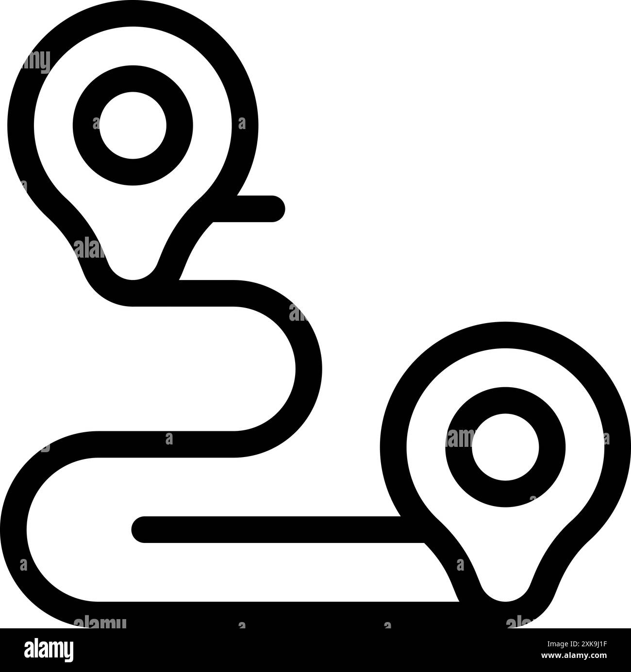 Gps route planning is showing the destination with a pin locator icon ...