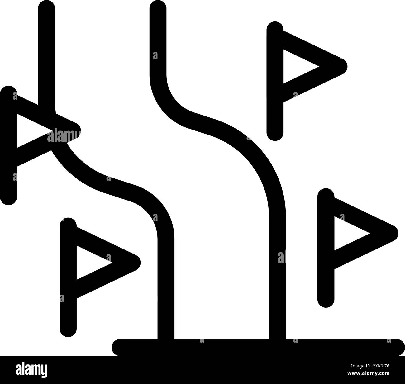 Winding road is leading to different destinations marked with flags ...