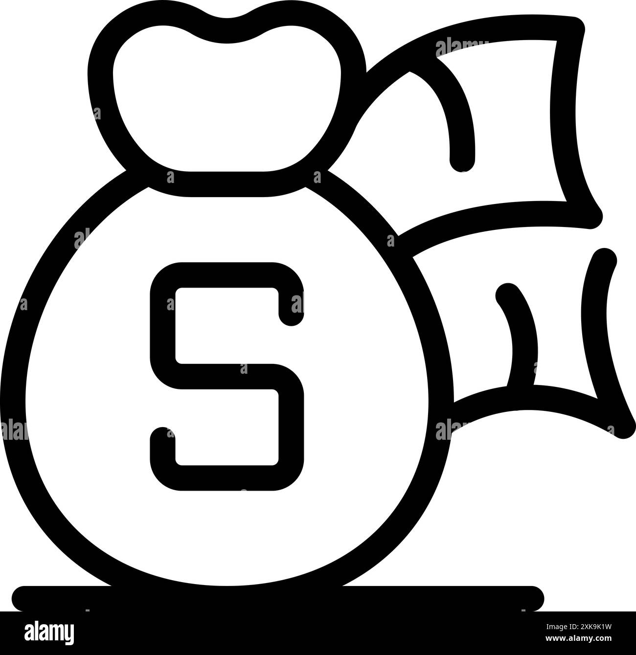 Line art icon of a money bag with dollar bills coming out representing ...