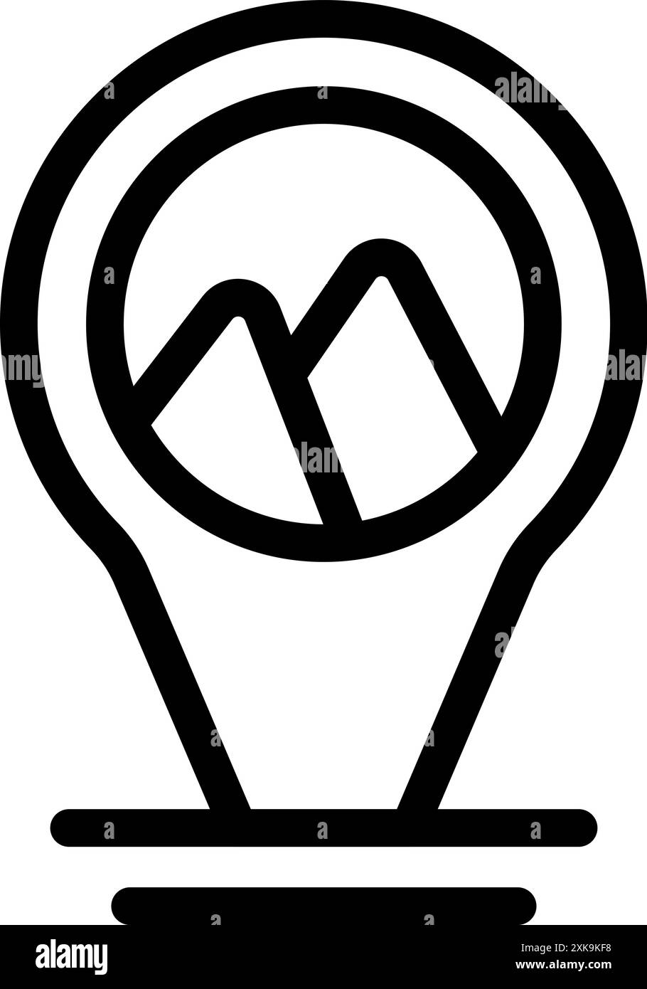 Line art icon of a location pin showing a mountain range, perfect for ...