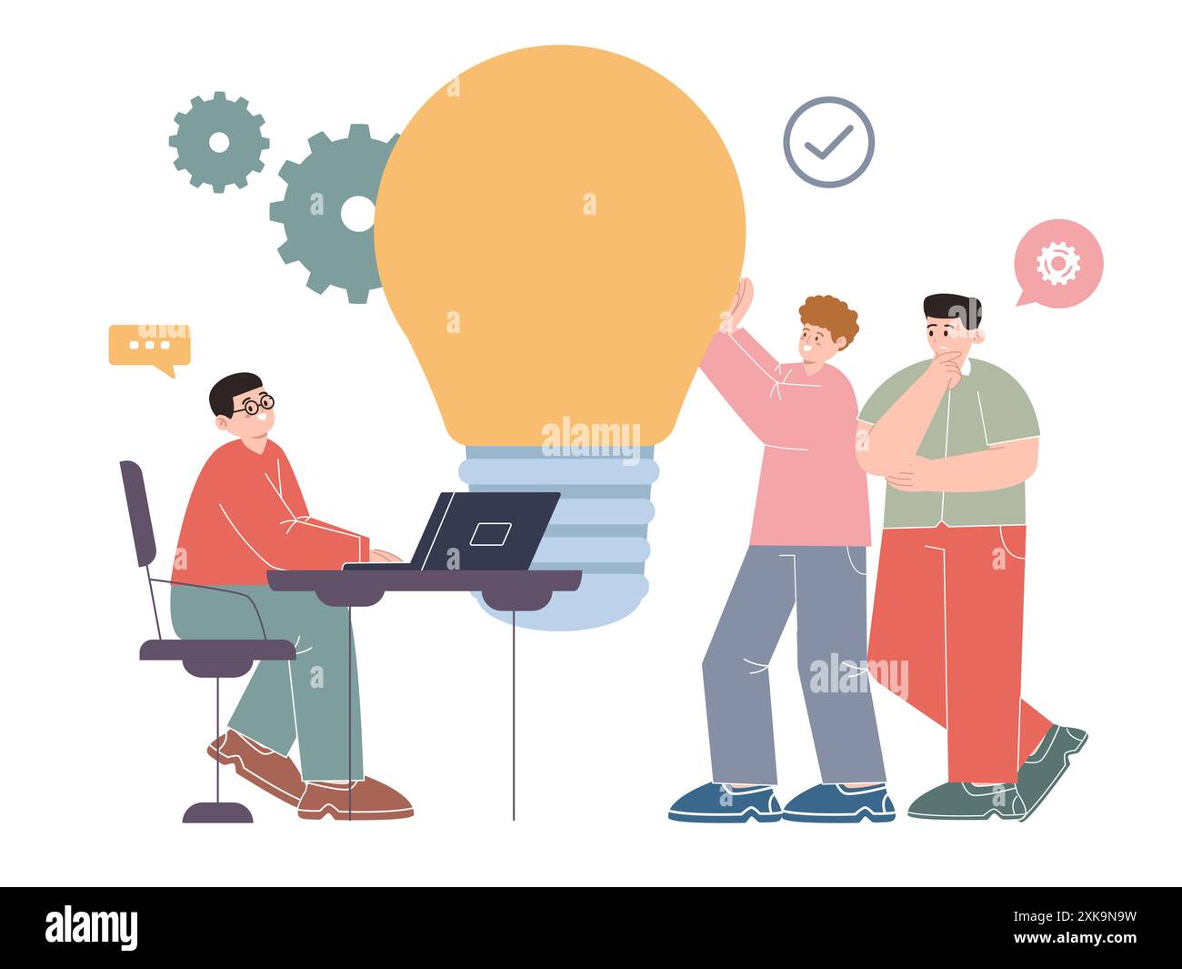 Group discussion brainstorming idea planning together large light bulb ...