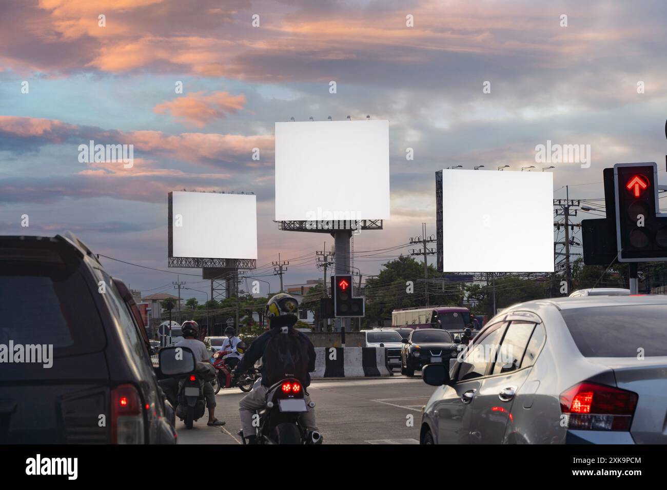 Billboard on Country Road. Blank billboard on light trails street and ...