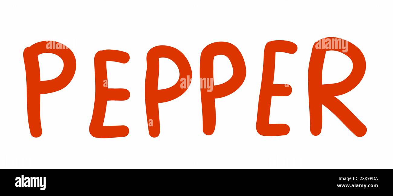 Pepper hand drawn word lettering. Hand written title. Childlike word ...