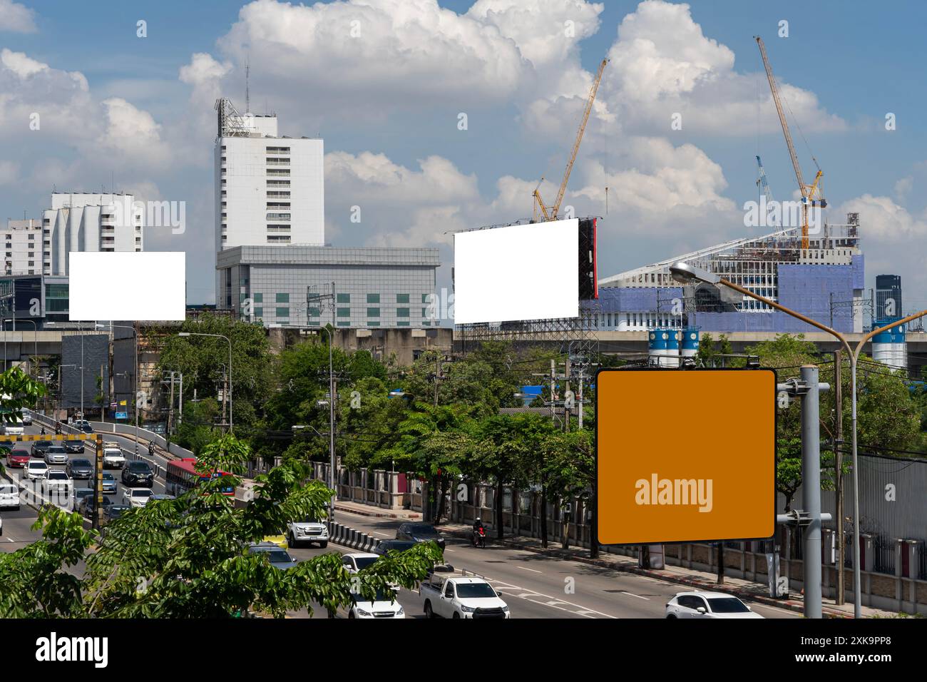 Modern busy street with glowing lights empty screen with crowd of ...
