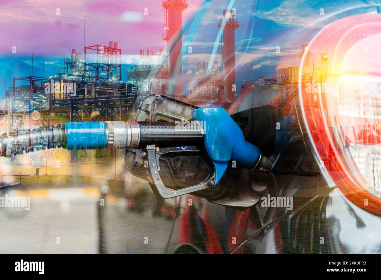 Refinery working at full capacity and traffic lights overlay symbols ...
