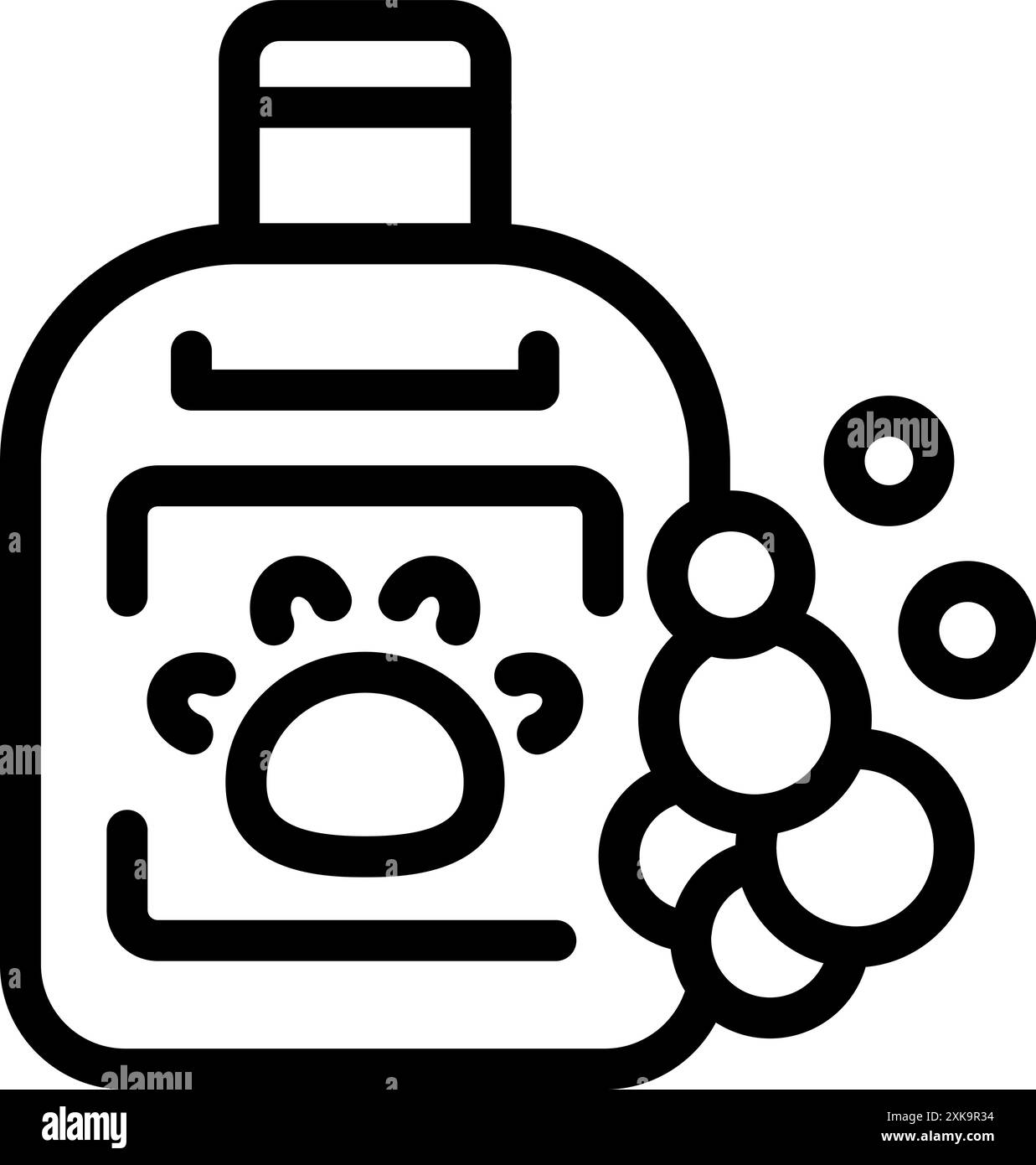 Line art icon of a bottle of pet shampoo making bubbles, perfect for ...