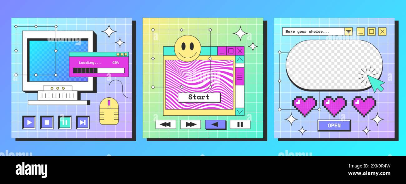Social media square poster template with retro desktop computer ...